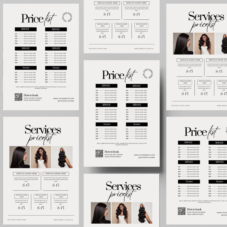 Hair Salon Price List Template, Editable Neutral Design (canva) - Etsy