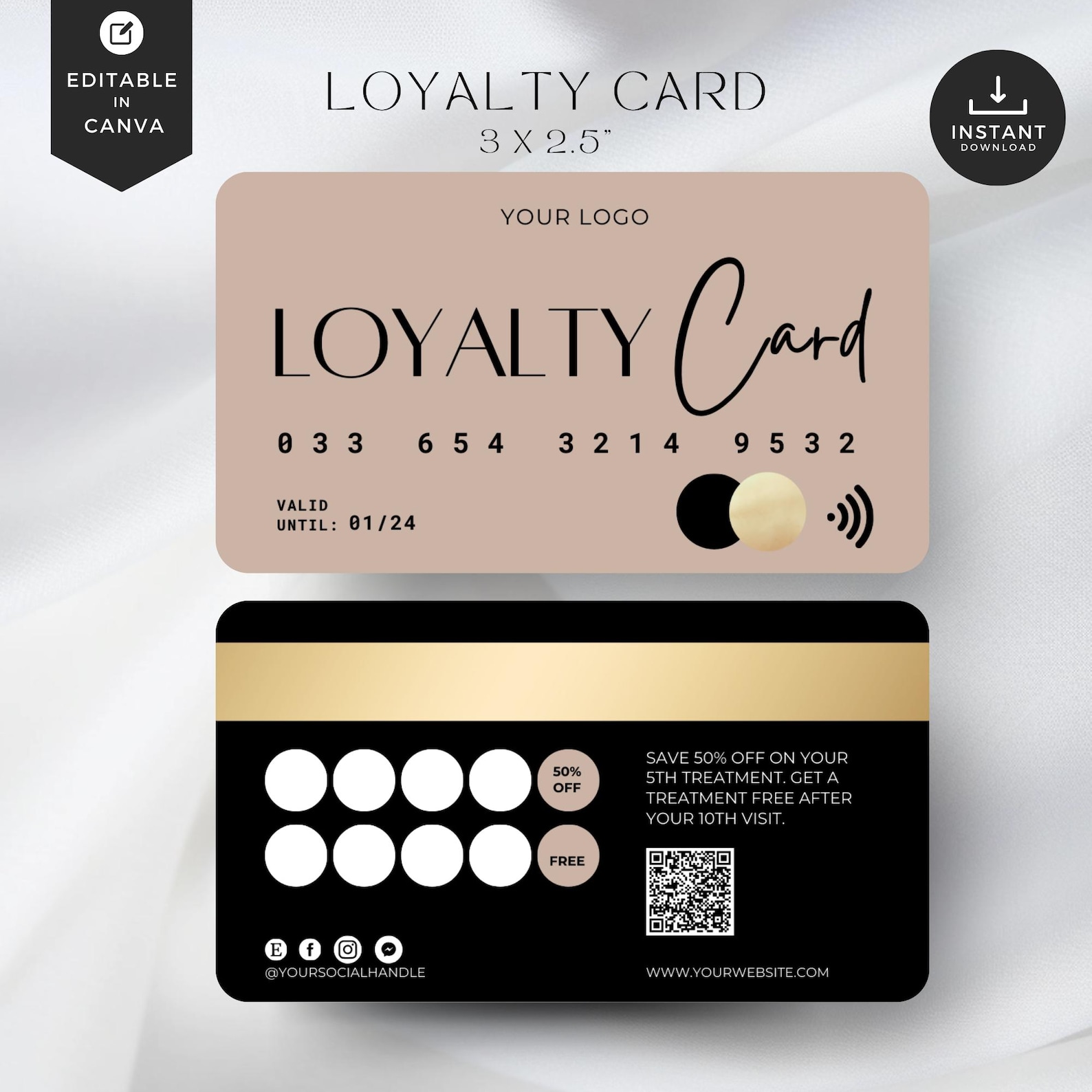 Beauty Salon Loyalty Card Template: Minimalist Credit Card Style (canva ...