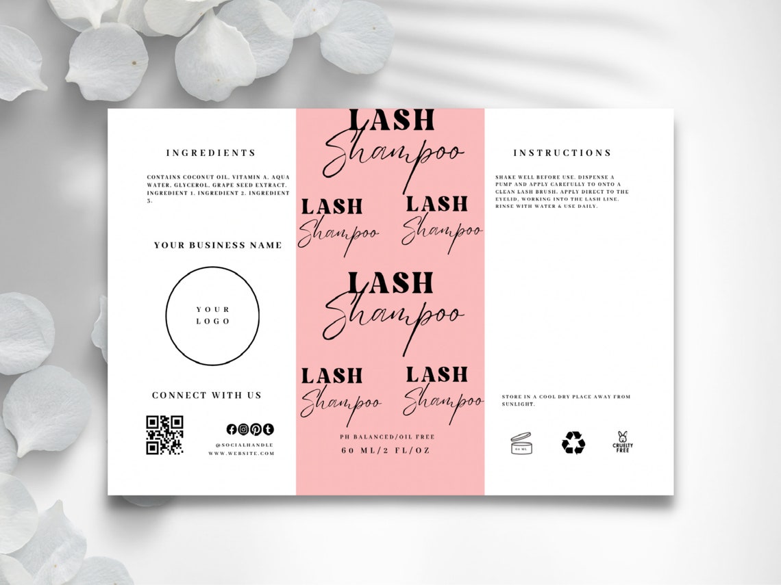 DIY Lash Shampoo Label Template: Editable Wrapper Sticker (digital ...