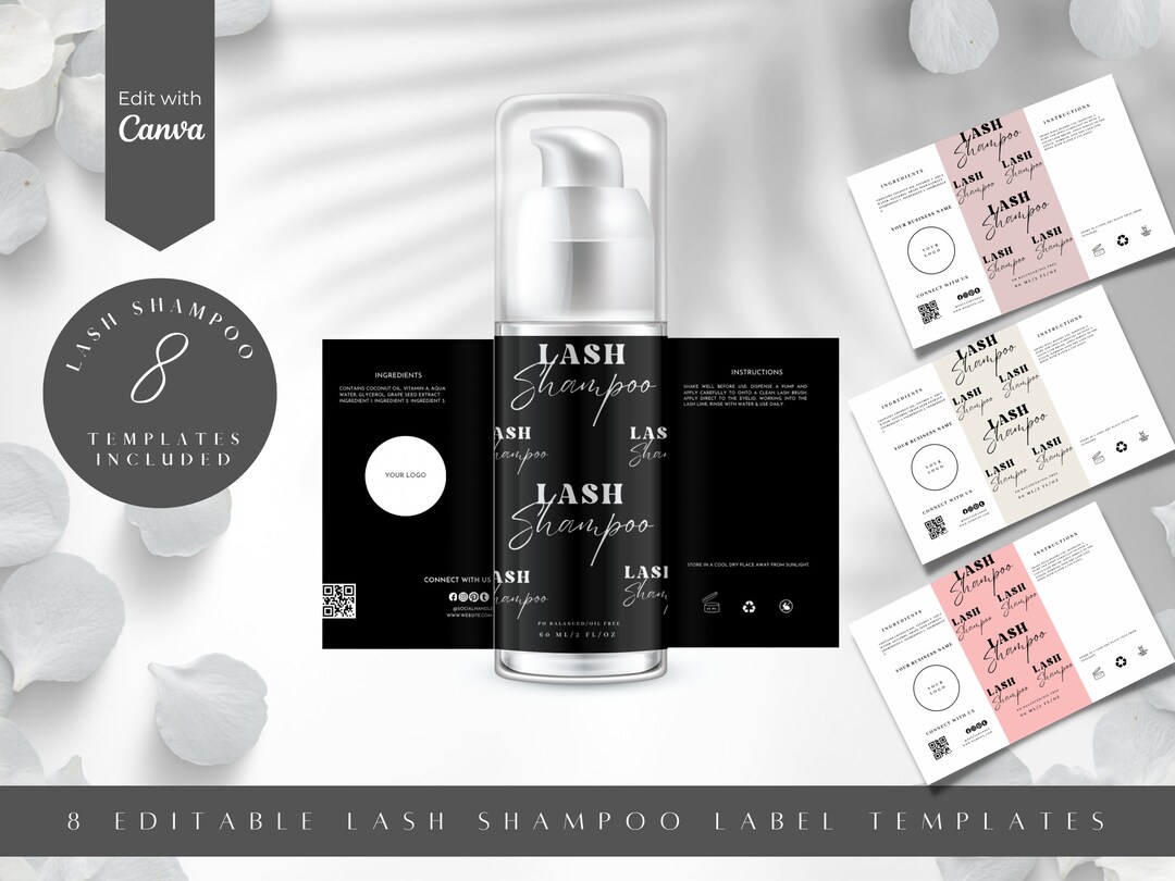 DIY Lash Shampoo Label Template: Editable Wrapper Sticker (digital ...