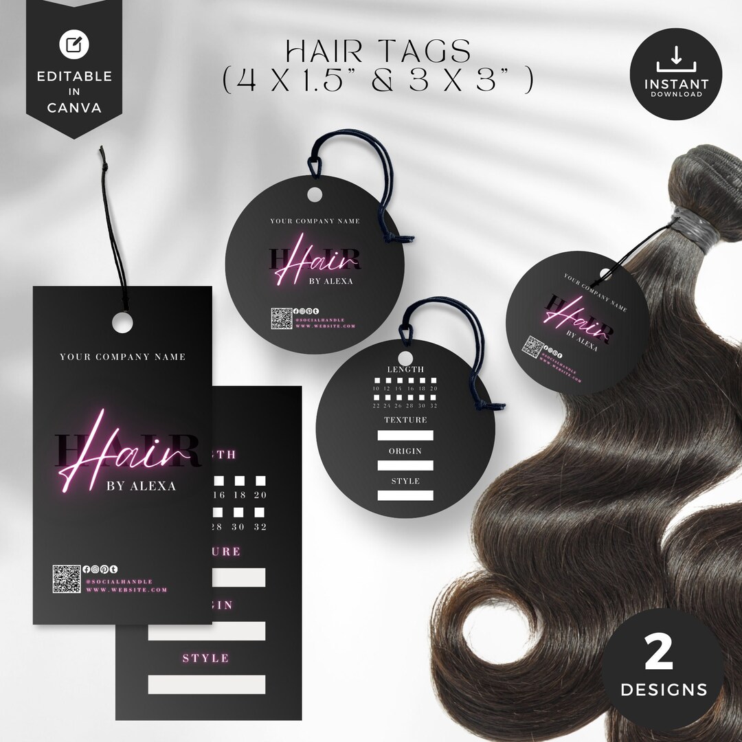 Hair Extension Tag Template: Black Neon Business Packaging (digital ...