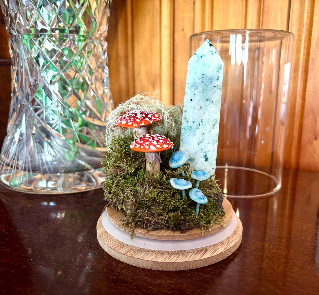 Glass Covered Toadstool and Crystal Ornament, Toadstools and Crystal ...
