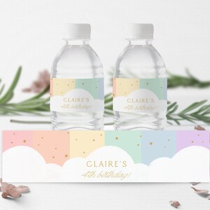 Editable Pastel Rainbow Water Bottle Label Stars Birthday Party ...