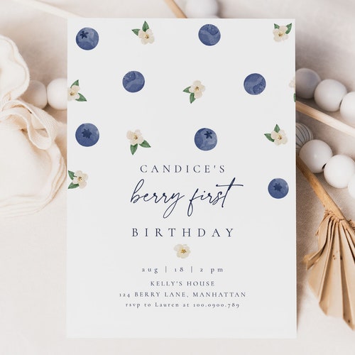 Editable Blueberry Birthday Invitation First Birthday Berry - Etsy Canada
