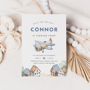 Plane Birthday Invitation Template Fly on Over Time Flies Editable ...