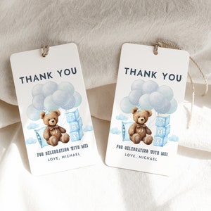Editable Teddy Bear Thank You Tag Beary First Gift Tag Favor Tag ...