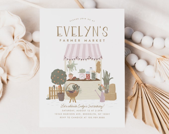 Farmers Market Birthday Invitation Printable, Digital File, Farm Party ...