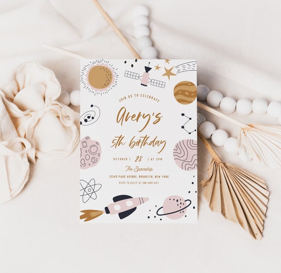 Boho Space Invitation Space Modern Birthday Galaxy Birthday Invitation ...