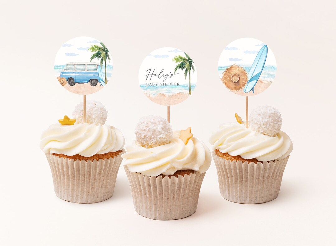 Baby on Board Surfing Beach Baby Shower Birthday Cupcake Topper Cake ...