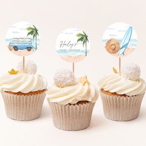 Baby on Board Surfing Beach Baby Shower Birthday Cupcake Topper Cake ...