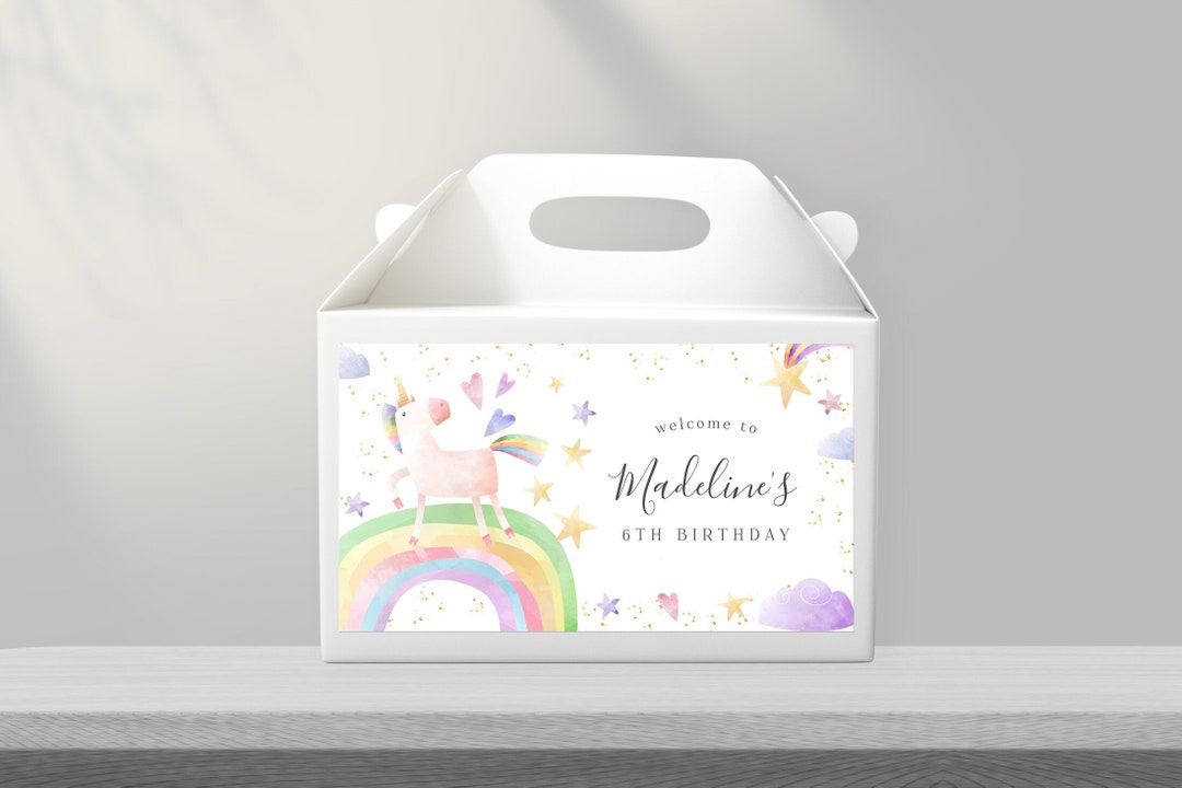 Unicorn Gable Box Label Baking Cake Favor Box Label Rainbow Unicorn ...