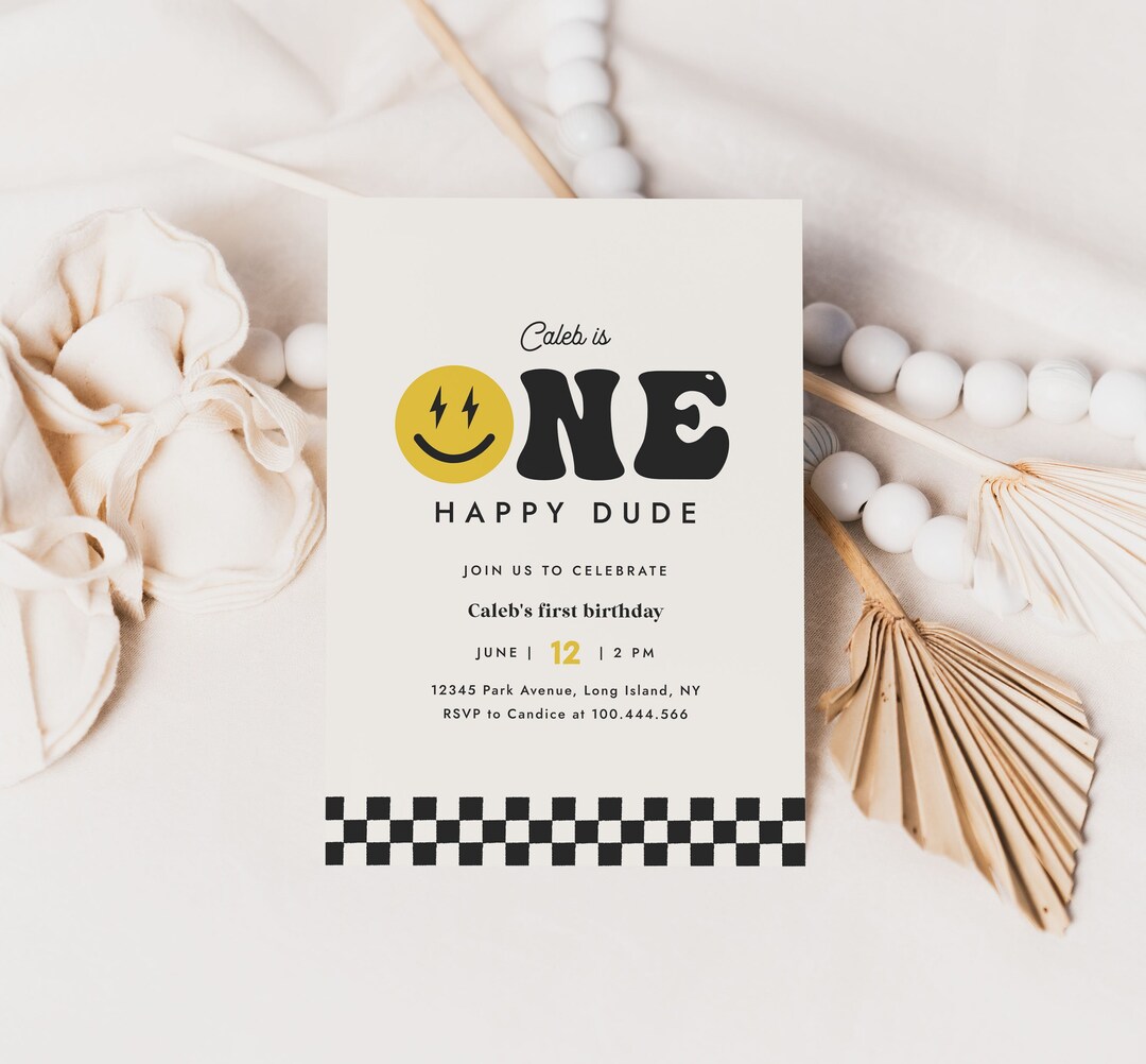 One Happy Dude Invitation Template Editable Digital Invitation Template ...
