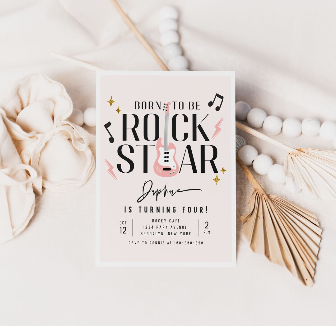 Let's Rock Star Birthday Invitation Template Guitar Rock Band Editable ...