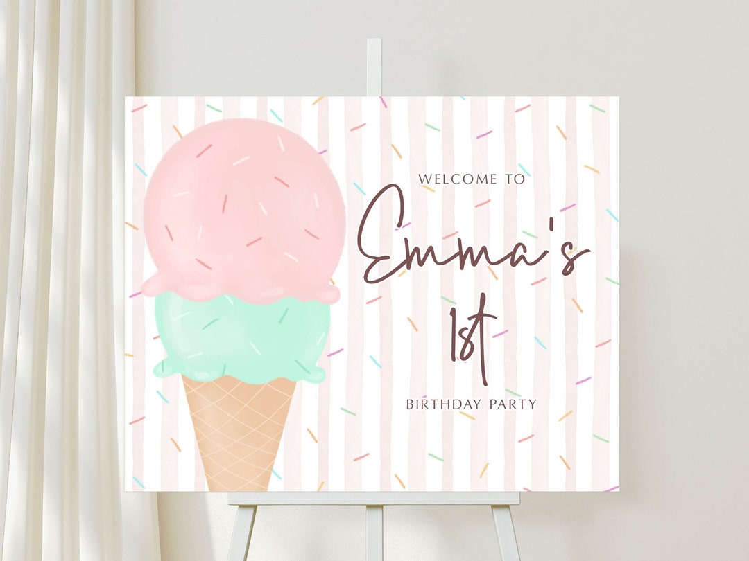 Editable Ice Cream Birthday Party Welcome Sign Pastel Birthday - Etsy