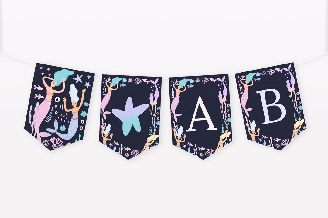 Mermaid Happy Birthday Banner Banner Happy Birthday Banner Decor High ...