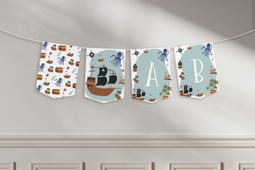 Editable Pirate Happy Birthday Banner Garland High Chair Banner ...