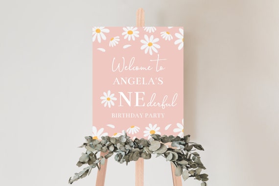 Editable Daisy Modern Birthday Party Welcome Sign Birthday Sign Custom ...