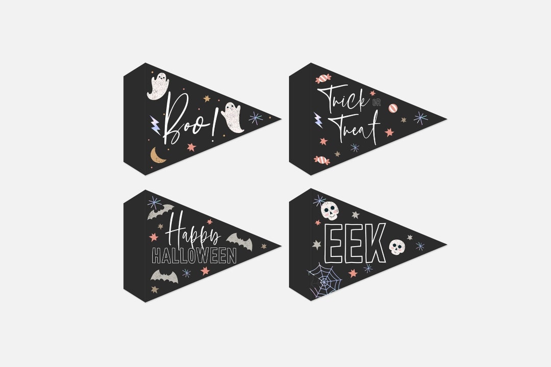 Printable Halloween Pennant Flag Spooky Ghost Pumpkin Basket Halloween ...