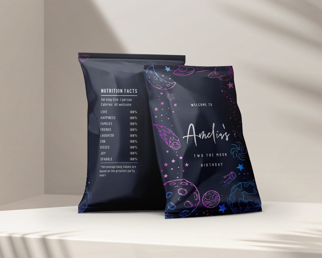 Editable Space Birthday Chips Chip Bag Snack Favor Astronauts Planets ...