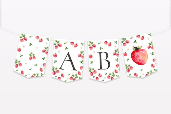 Editable Strawberry Happy Modern Birthday Banner Banner Happy Birthday ...
