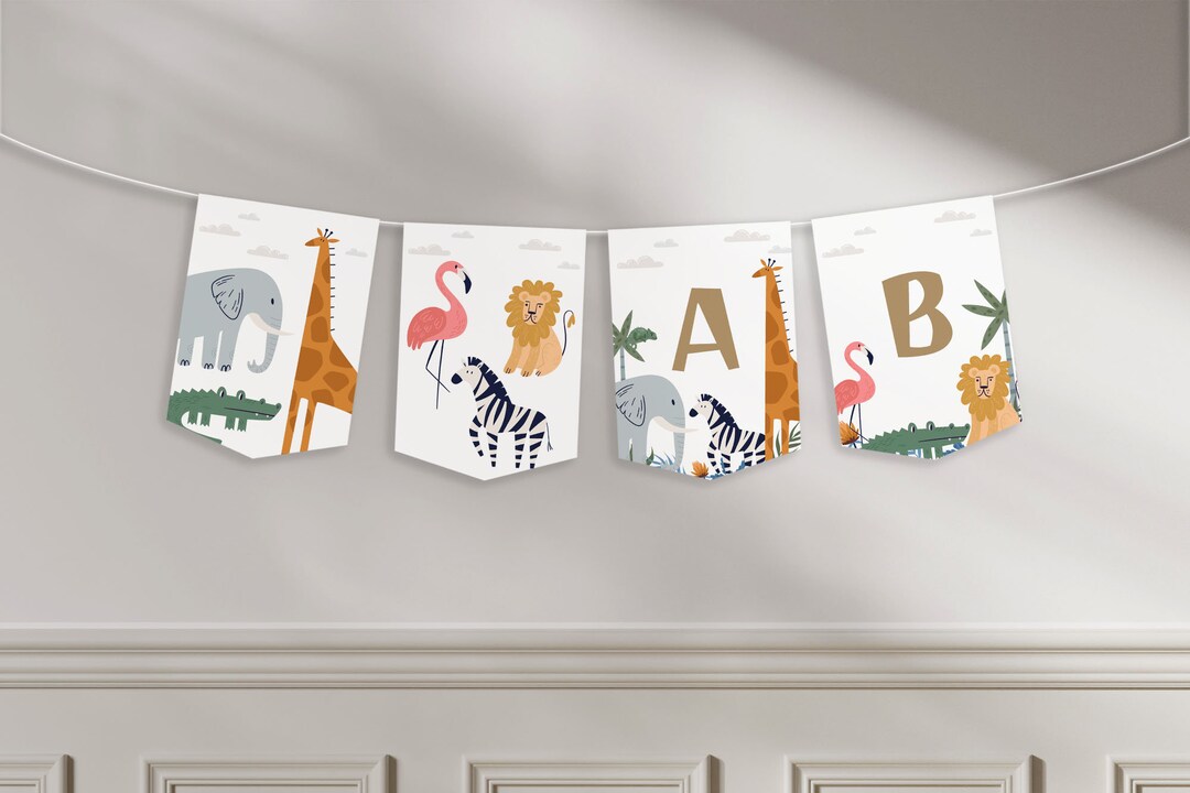 Editable Safari Animal Wild Animal Jungle Animal Happy Birthday Banner ...