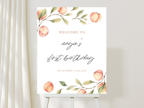 Editable Peach Modern Birthday Party Welcome Sign Birthday Sign Custom ...