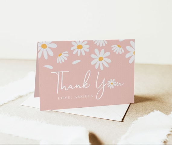 Daisy Thank You Card Flower Modern Birthday Daisy Birthday Thank You ...