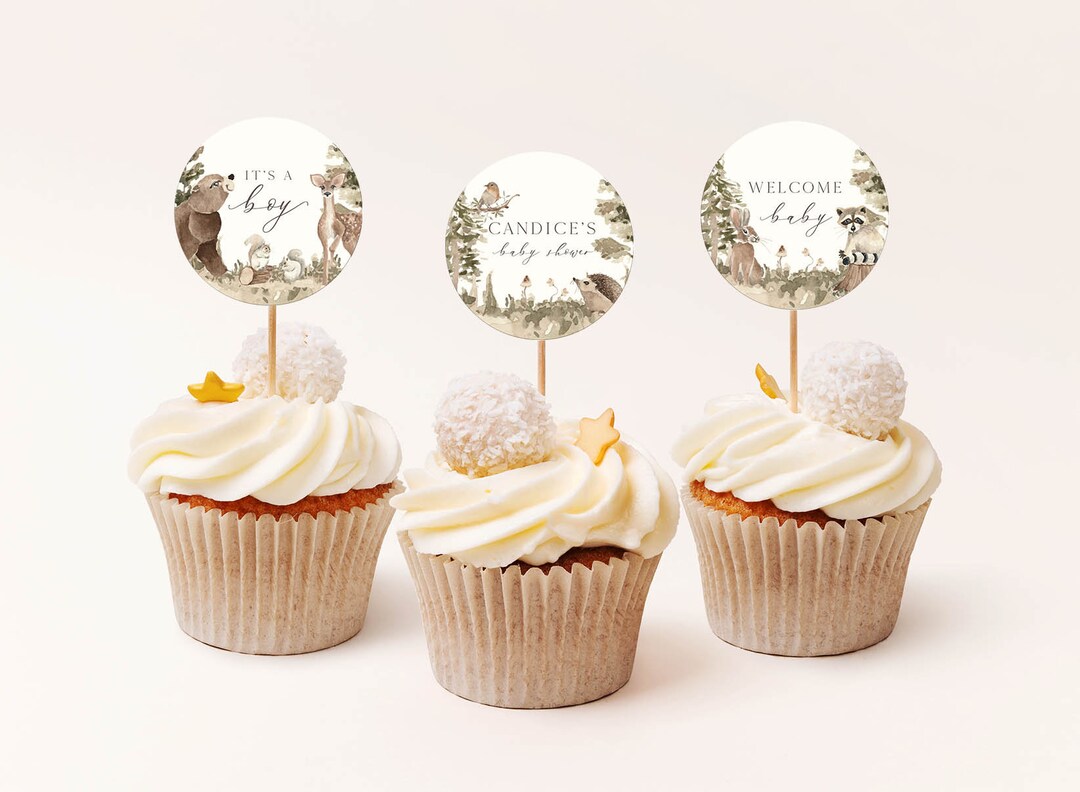 Editable Forest Animals Cupcake Toppers Cake Sticker Wild Animal ...