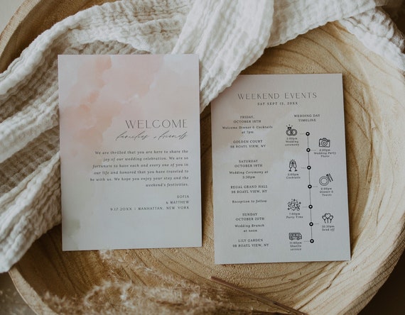Boho Welcome Letter & Wedding Timeline Template Order of Events Wedding ...