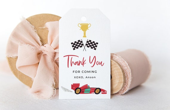 Editable Race Car Thank You Tag Gift Tag Favor Tag Printable Corjl Template 438 by Eclair and ...