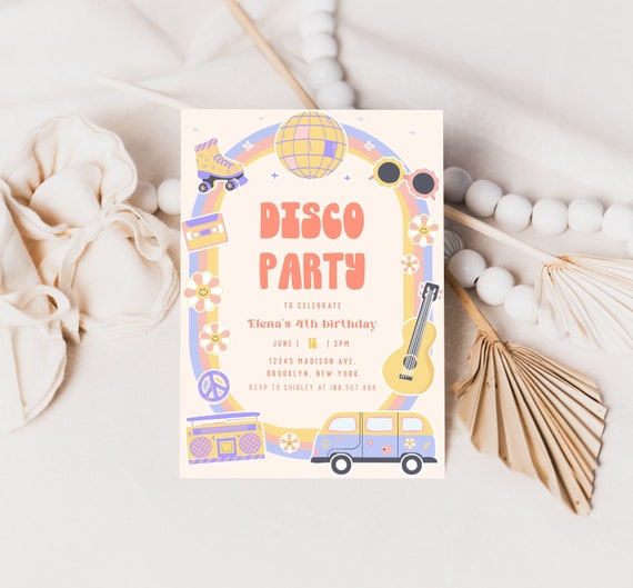 Retro Groovy Disco Party Birthday Invitation Boho Birthday Party ...
