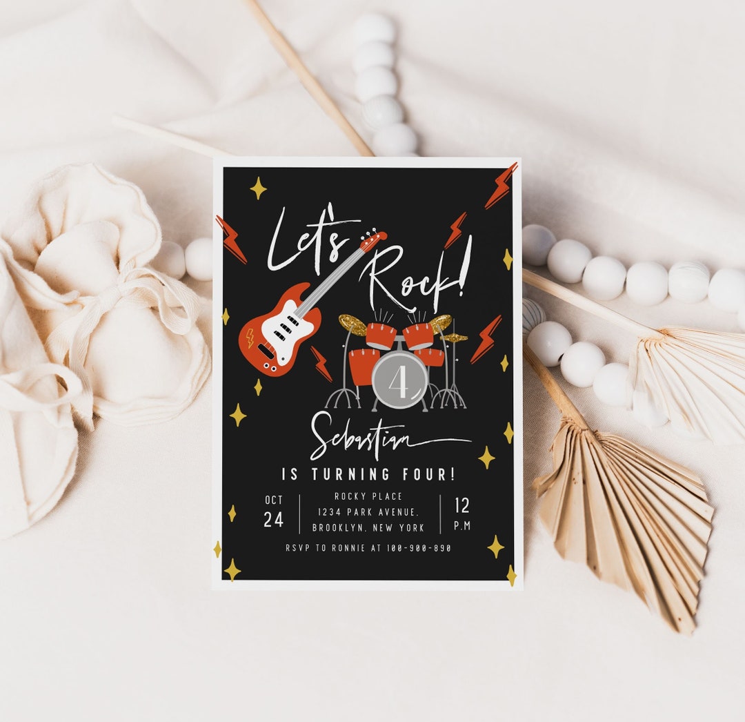 Plantilla de invitación de cumpleaños Let's Rock, plantilla de ...