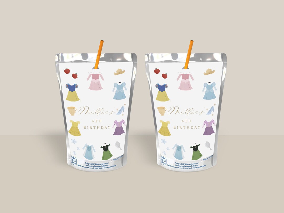 Princess Dress Juice Pouch Labels Standard Pouches Printable Corjl ...