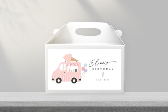 Ice Cream Truck Gable Box Label Favor Box Label Modern Birthday Digital ...