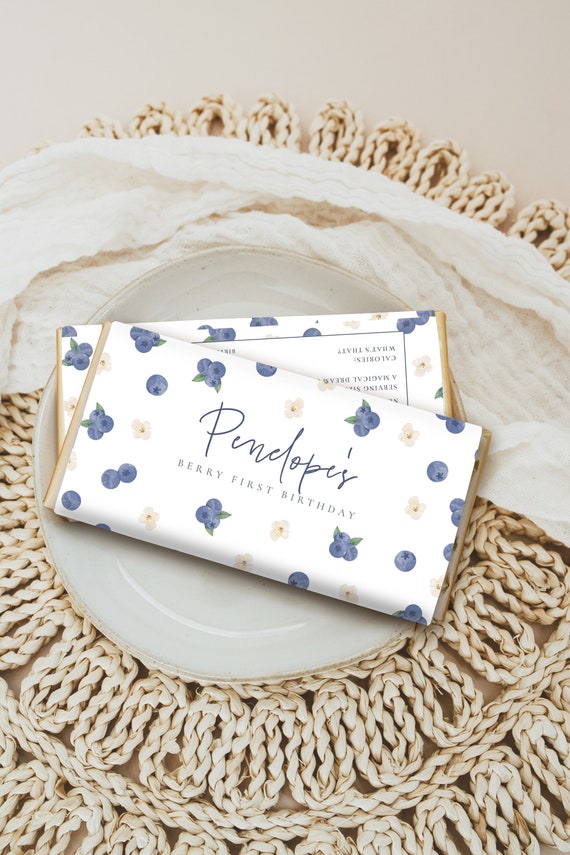 Blueberry Chocolate Wrapper Candy Bar Wrapper Blueberry Modern Birthday Decor Printable Template ...