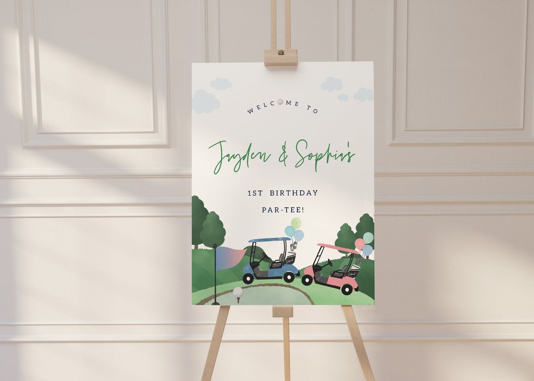 Editable Golf Welcome Sign Custom Sign Cone Golf Cart First Birthday ...