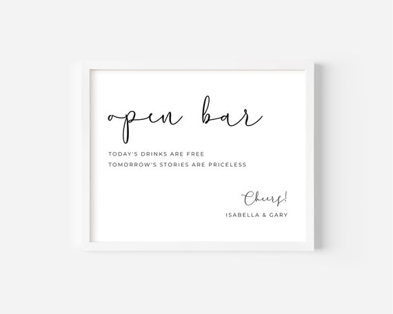Minimalist Open Bar Printable Modern Wedding Tabletop Sign, Instant ...