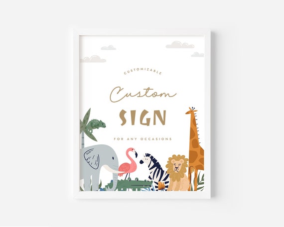 Editable Safari Animal Wild Animal Jungle Animal Custom Sign Modern ...