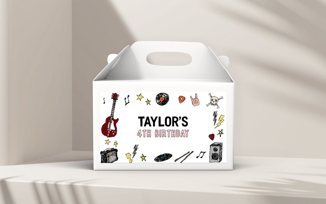 Editable Rock Star Gable Box Label Treat Box Guitar Pop Cupcake Box ...