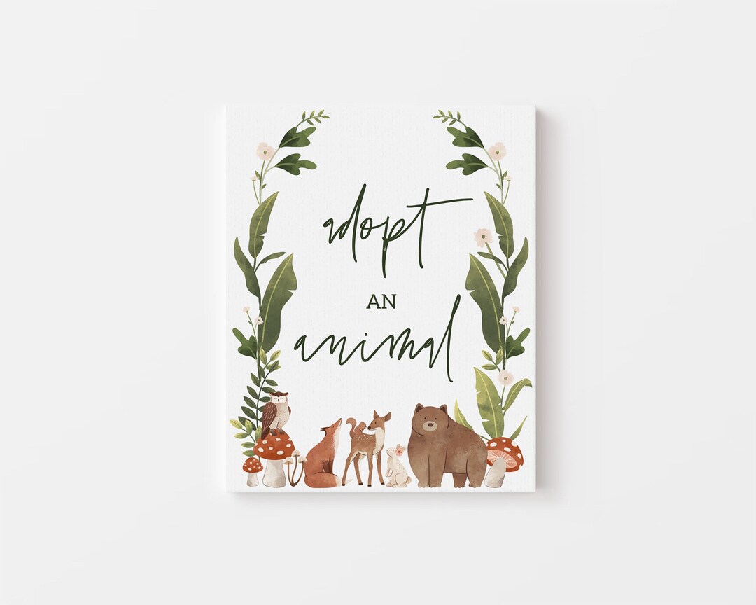 Woodland Animal Adopt an Animal Sign Birthday Sign Instant - Etsy