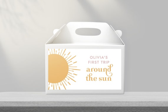 First Trip Around The Sun Gable Box Label Rugby Favor Box Label Sun Birthday Printable Digital 