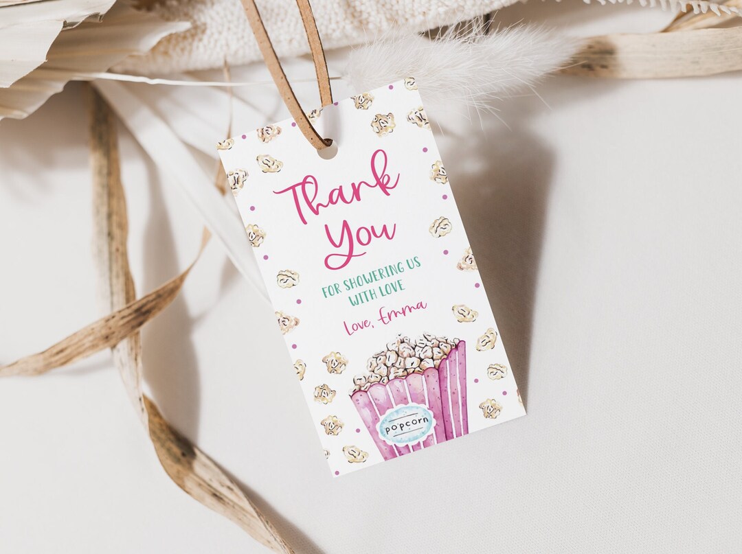 Editable Popcorn Gift Tag Thank You Tag Cute Popcorn Birthday Decor ...