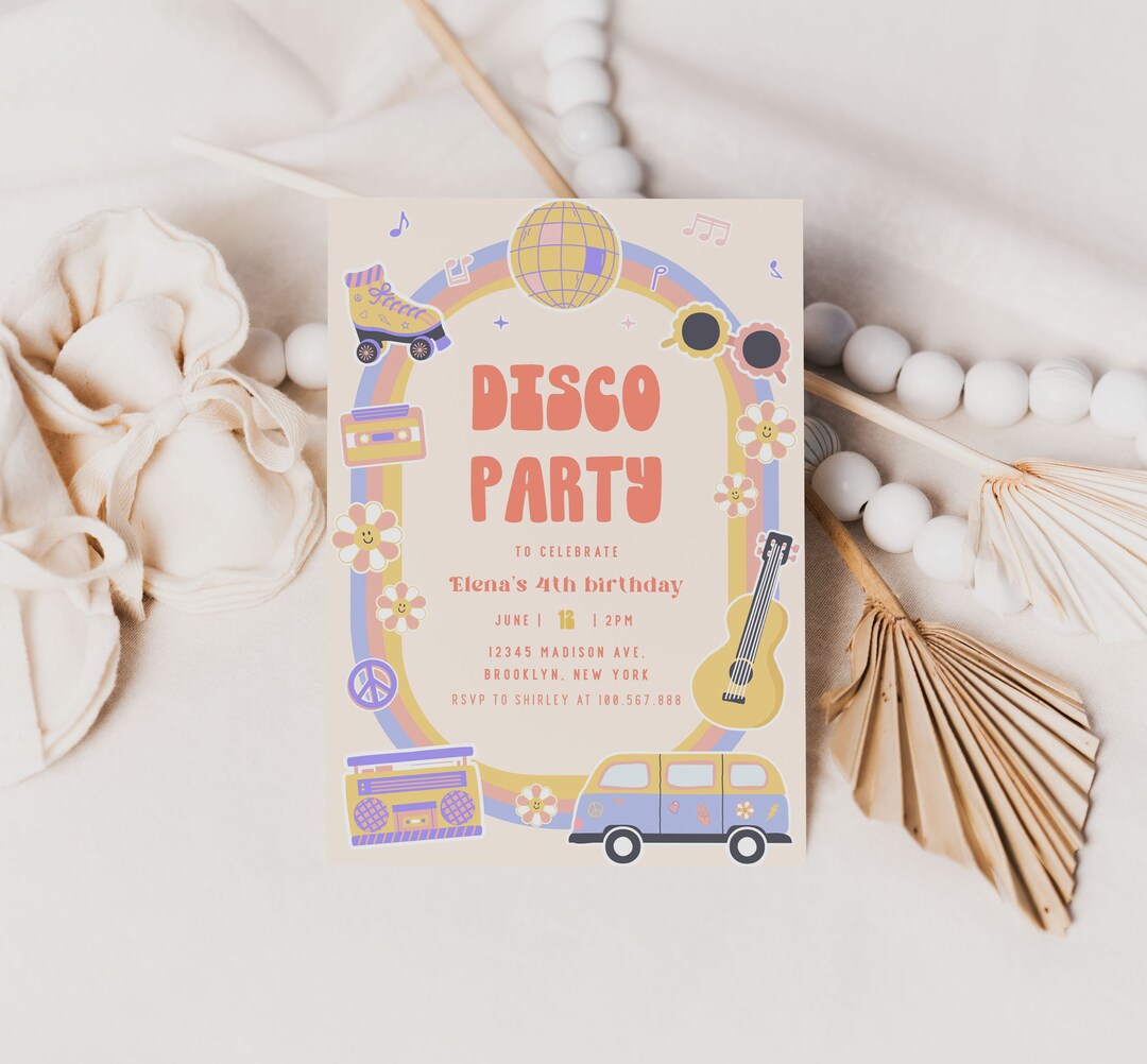 Groovy Disco Party Invitation Template Disco Ball Editable Digital ...