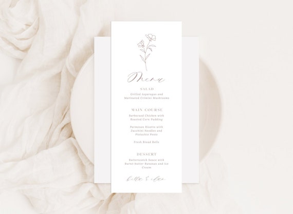Editable Floral Flower Menu Card Modern Simple Wedding Printable ...