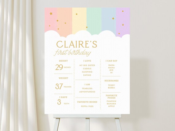 Pastel Rainbow Modern Birthday Milestone Sign Stats Board Rainbow ...