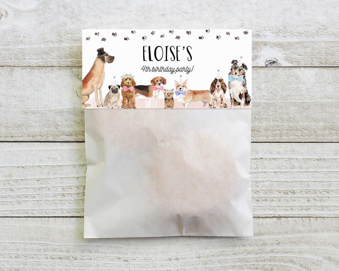 Puppy Treat Bag Toppers Puppy Gift Bag Toppers Dog Birthday Party Thank ...