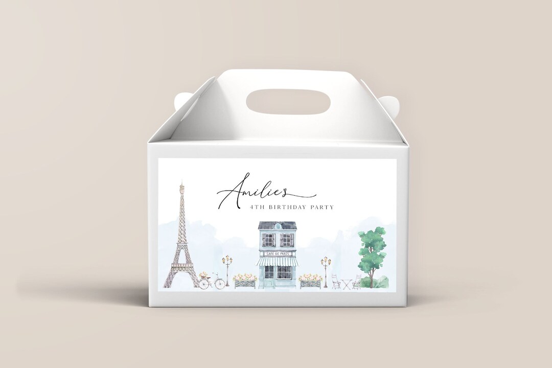 Paris Cafe Gable Box Label Favor Box France Eiffel Tower Editable ...