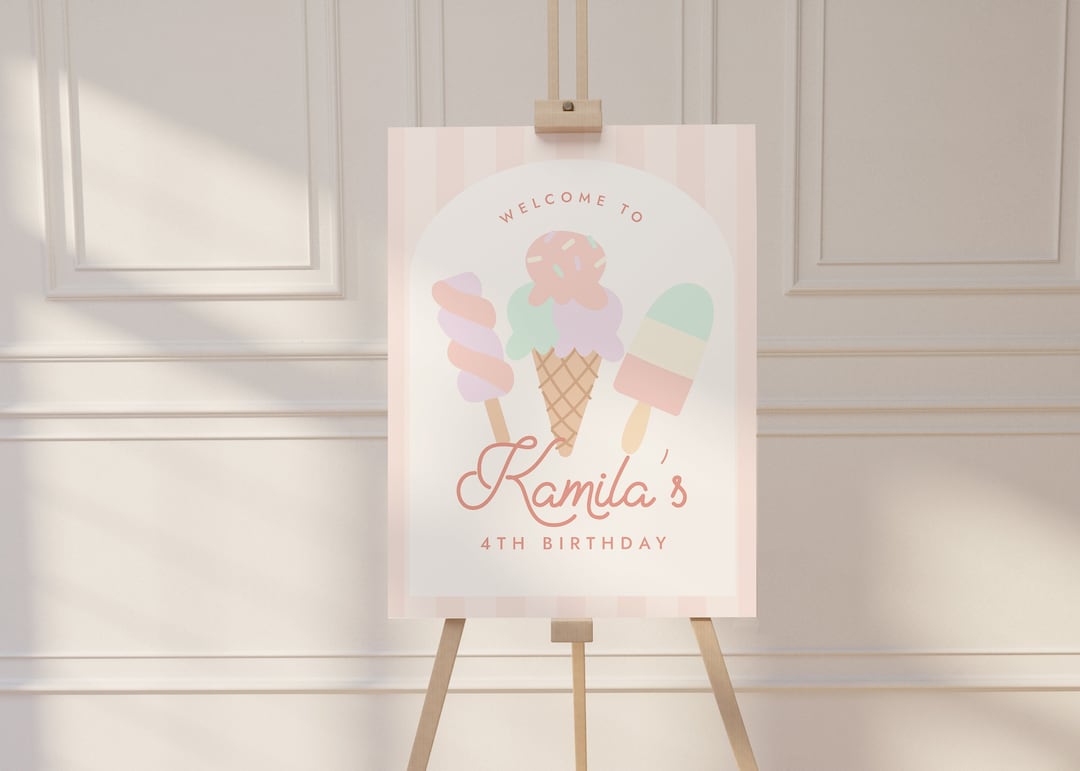 Editable Ice Cream Welcome Sign Custom Sign Cone Popsical First ...