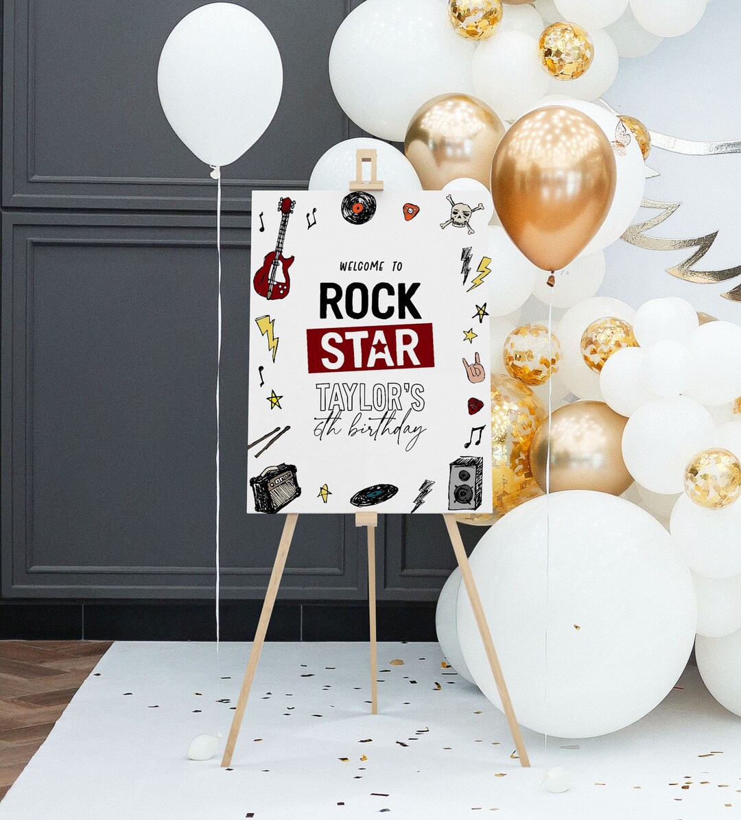 Editable Party Like a Rock Star Welcome Sign Custom Sign Guitar Pick ...