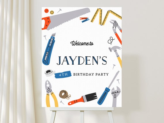 Editable Builder Tools Modern Birthday Party Welcome Sign Birthday Sign ...